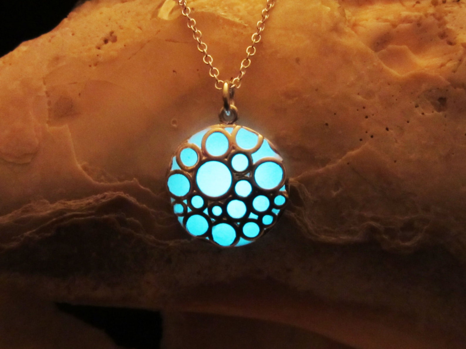 Silver Necklace Glow in the Dark | Etsy