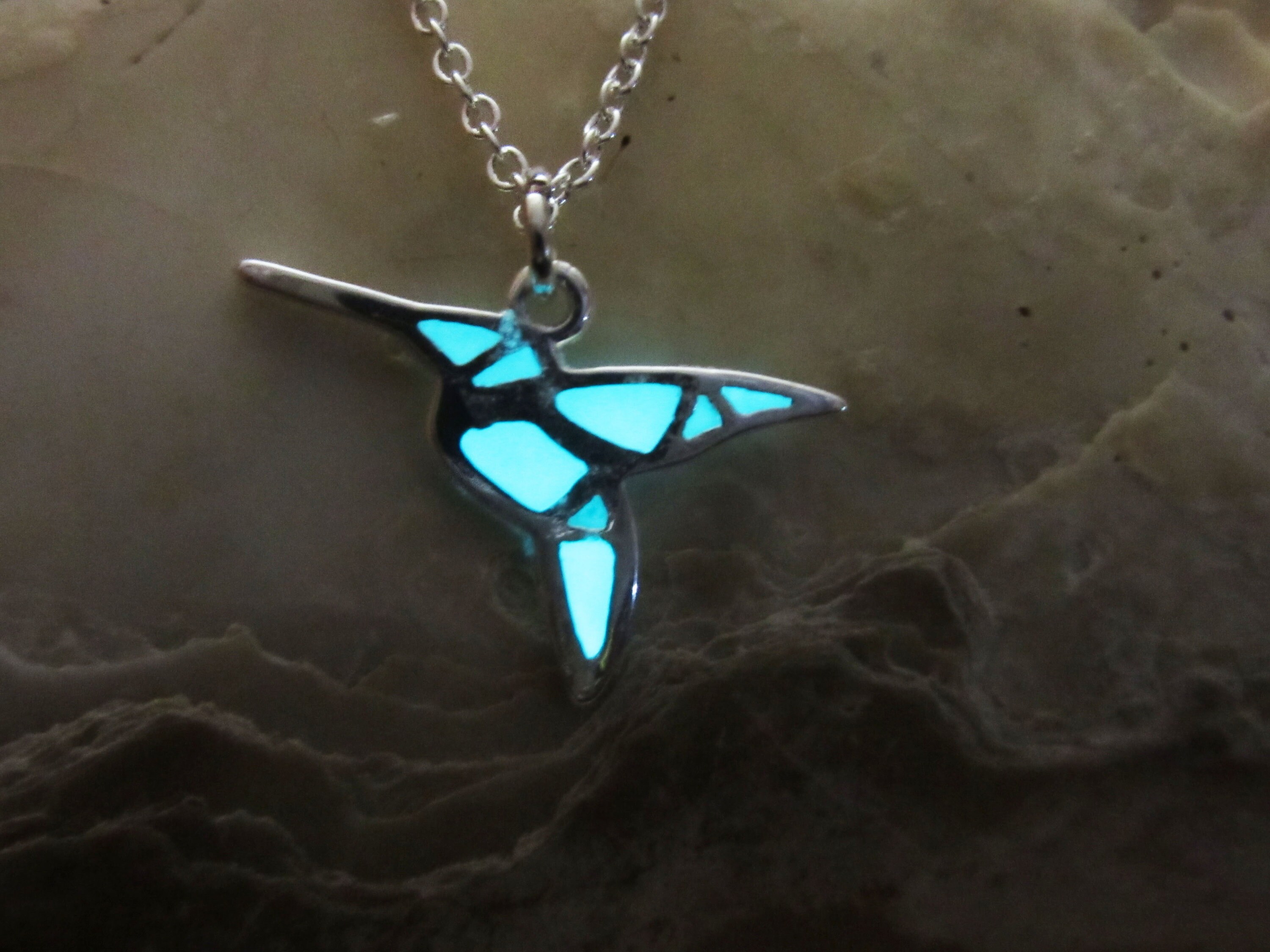Hummingbird / Colibri Silver Necklace Glow in the Dark | Etsy