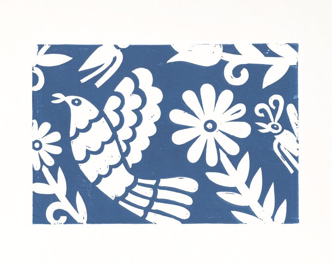 Otomi Birds & Flowers Original Block Print - Mexican Folk Art - Etsy