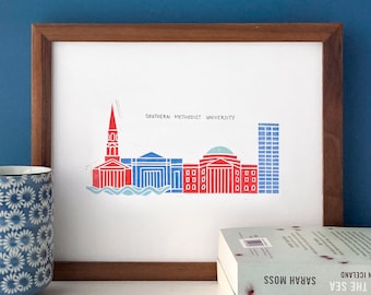 Southern Methodist University Handmade Watercolor Campus SMU Gift ...