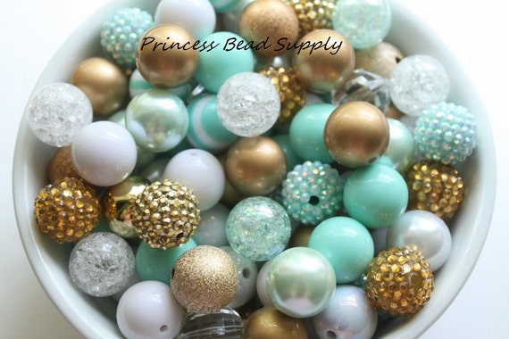 Mint Gold and White Mix 50 or 100 20mm Chunky Bulk Beads | Etsy