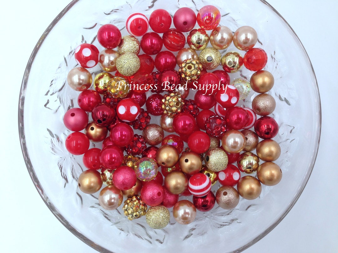 Red and Gold 12mm Chunky Bulk Bead Mix, 100 12mm Bulk Bead Mix, 12mm ...
