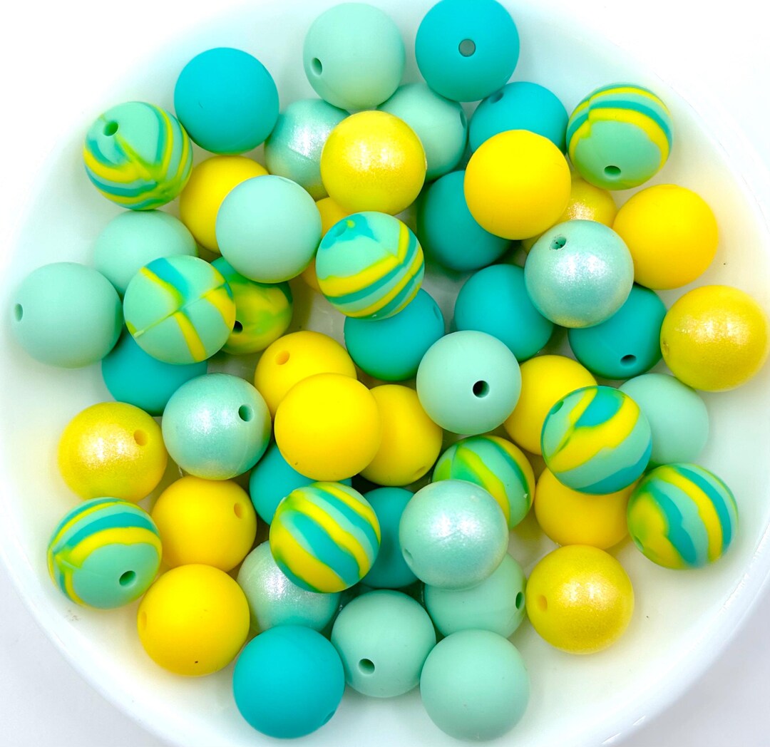 Green Swirl Silicone Bead Mix, Mint, Yellow, Turquoise, Opal Yellow ...
