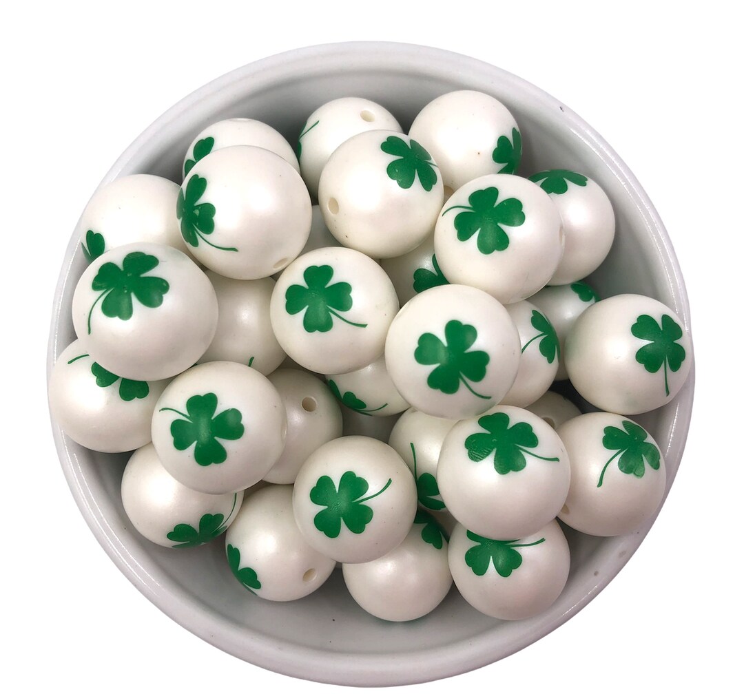 NEW! 20mm Clover Pearl Beads, 20mm Clover Printed Chunky Beads, St ...