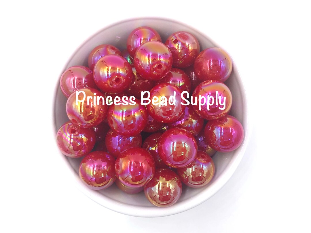 20mm Neon Red Shimmer Chunky Beads, 20mm Neon Red AB Solid Beads ...