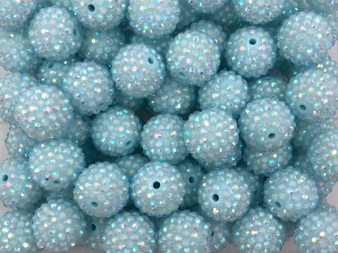 20mm Pastel Blue AB Rhinestone Chunky Beads Set of 10, Light Blue ...