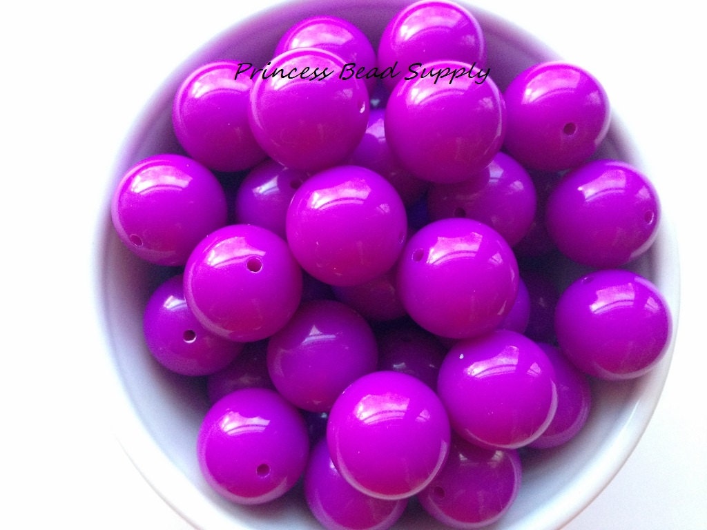 20mm Neon Purple Solid Chunky Beads Set of 10 Purple Neon | Etsy