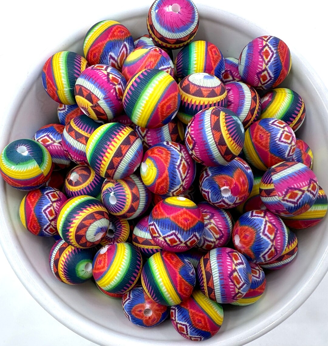 15mm Bright Aztec Print Silicone Beads, Western Print Silicone Beads ...