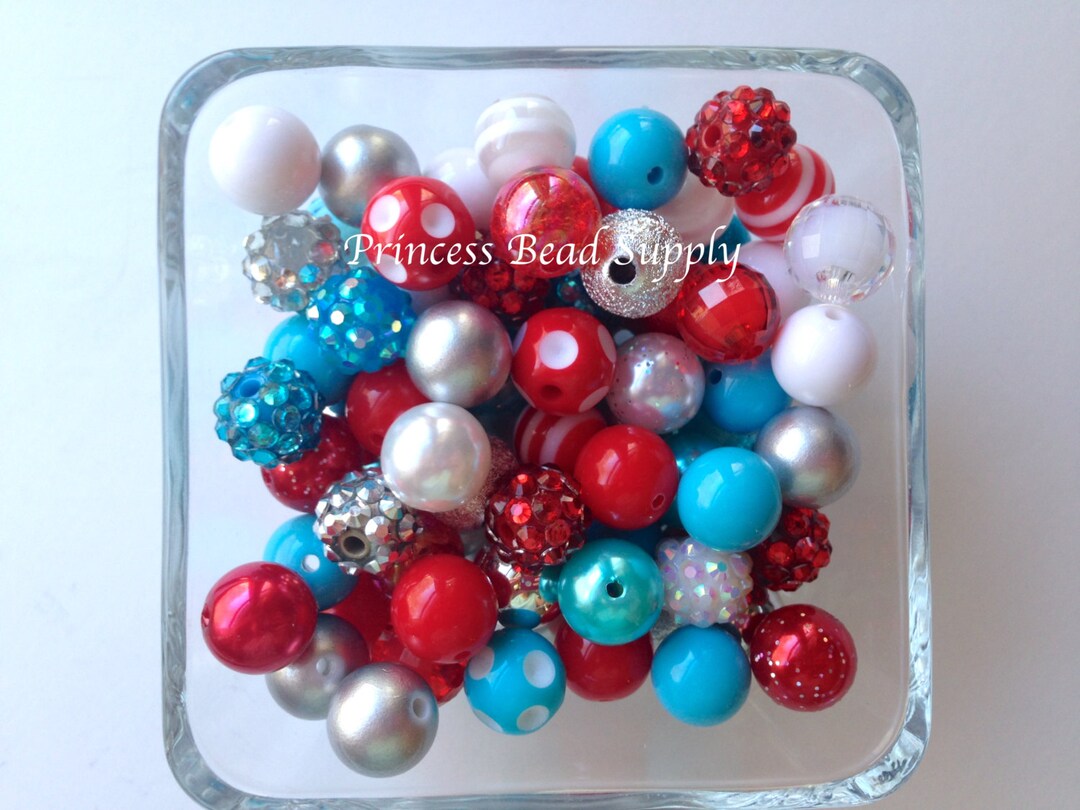 Red, Turquoise & White 12mm Chunky Bulk Bead Mix, 100 12mm Bulk Bead ...