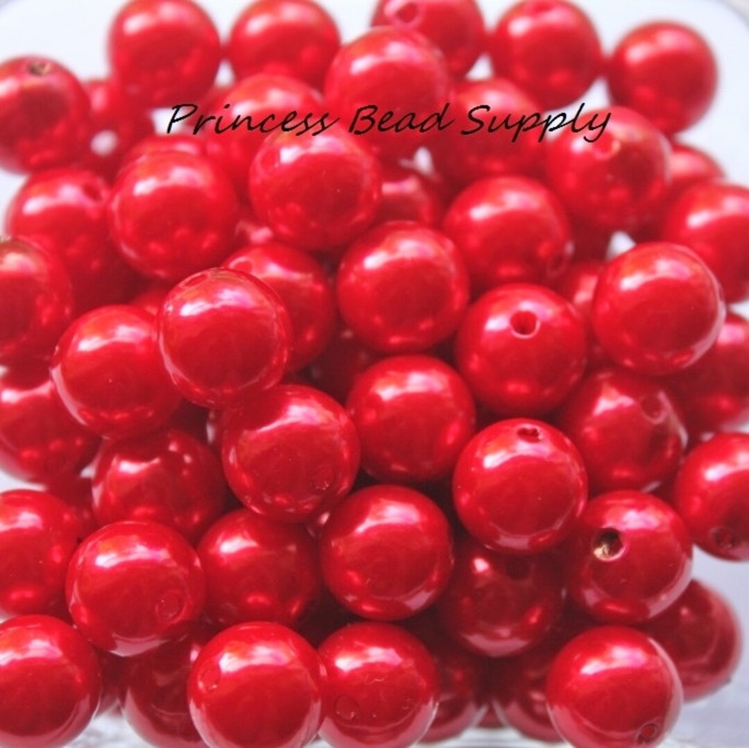 12mm Red Pearl Beads Set of 20 or 50, Chunky Beads, Acrylic Beads - Etsy