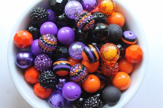 20mm Chunky Bulk Beads Orange Purple Black Mix Halloween Bulk Bead Mix Wholesale Beads Bulk Beads 20mm Bulk Beads Chunky Beads