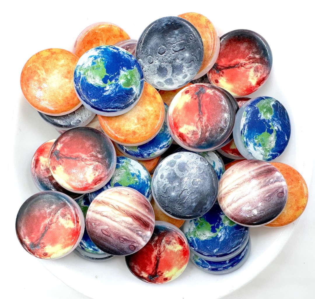 25mm Planet Coin Chunky Beads, Set of 5 Flat Coin Beads, Outer Space ...