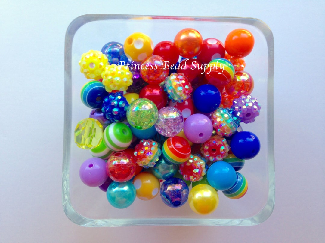 Rainbow 12mm Bead Mix, 100 12mm Chunky Bulk Beads, 12mm Bulk Bead Mix ...