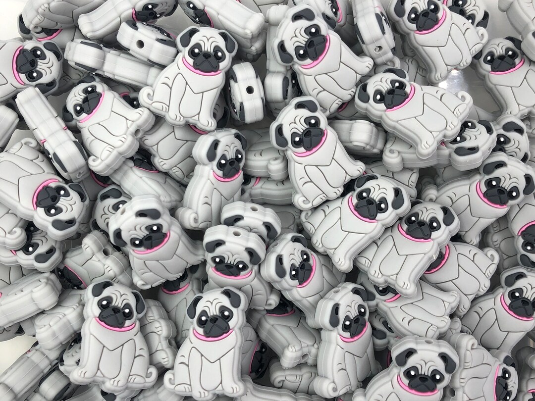 Gray Pug Dog Silicone Beads Puppy Dog Shaped Silicone Beads - Etsy
