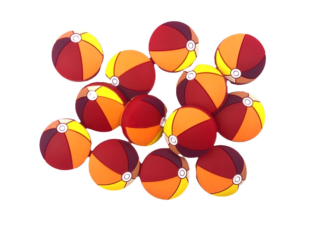 Red Beach Ball Silicone Focal Beads, Beach Ball Shaped Silicone Beads ...