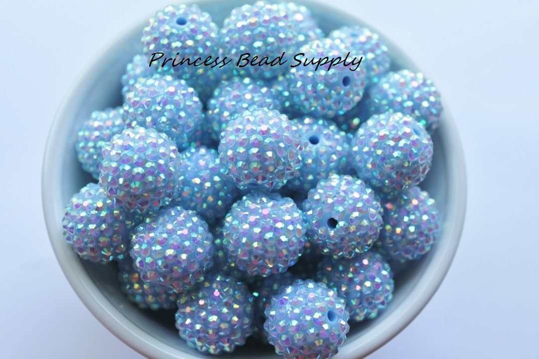 20mm Light Blue AB Rhinestone Chunky Beads Set of 10, Light Blue Bubble ...
