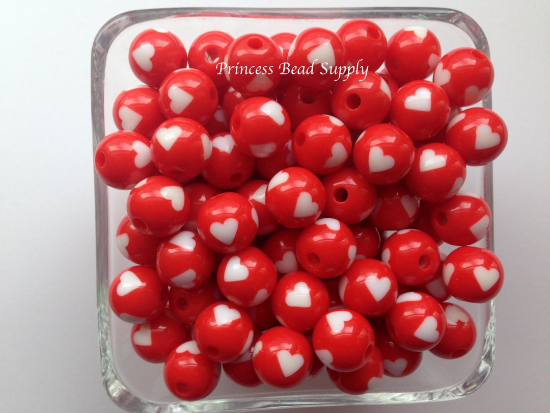 12mm Red Heart Beads, Valentine's Day Heart Beads, Mini Chunky Beads ...