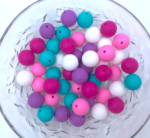 50 or 100 BULK Round Silicone Beads White Pink Hot Pink Turquoise Lavender Silicone Bead Mix Silicone Beads Wholesale Silicone Beads