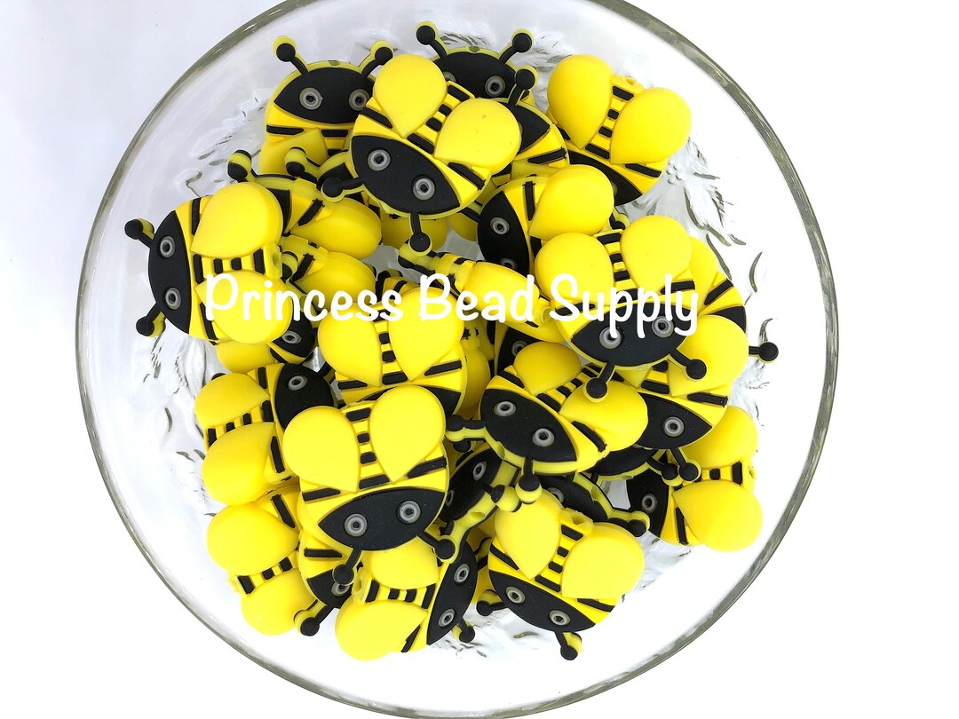 Yellow Bumble Bee Silicone Focal Beads, Bumblebee Silicone Beads Beads ...