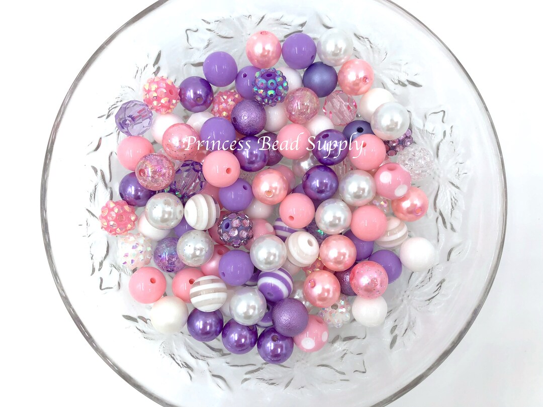 Pink, Lavender and White 12mm Bead Mix, 100 12mm Mini Chunky Bulk Beads ...