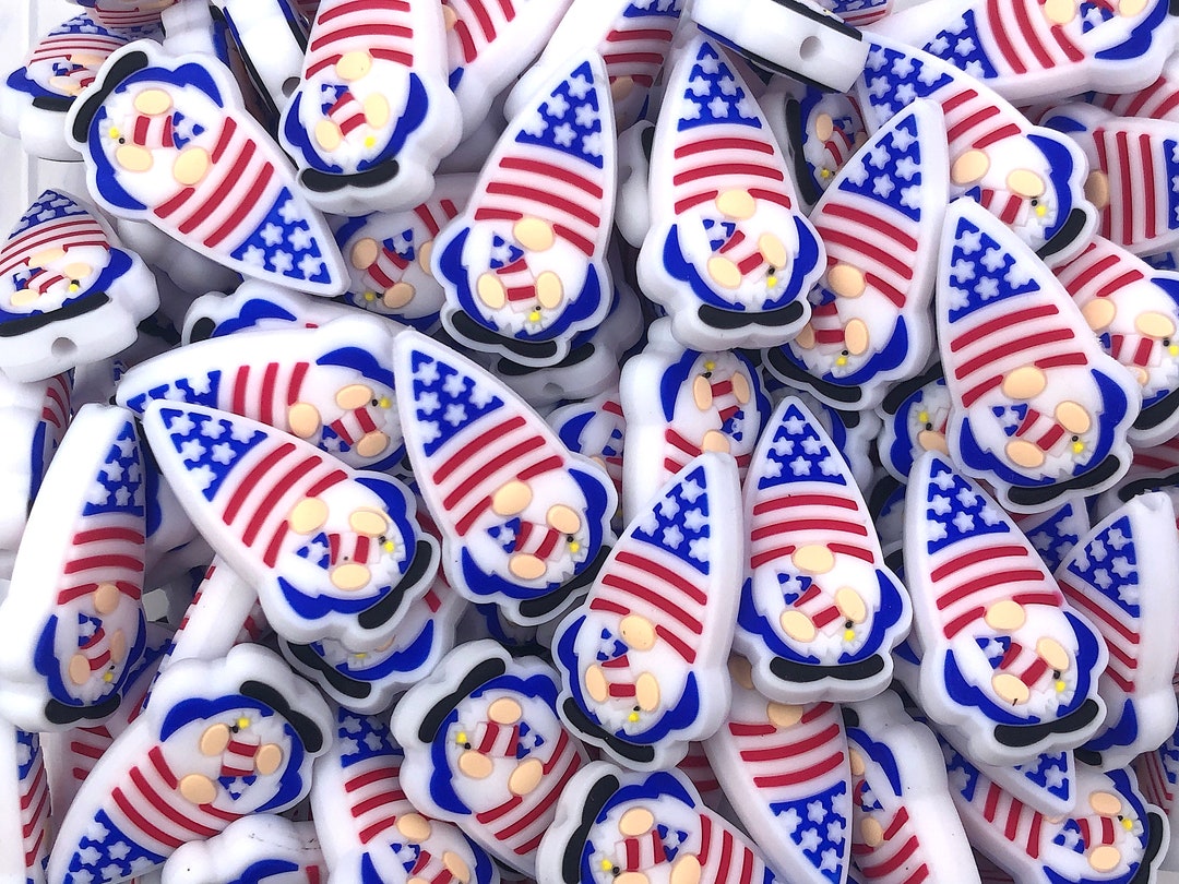 Red, White and Blue Gnome Silicone Focal Beads, 4th of July Silicone ...