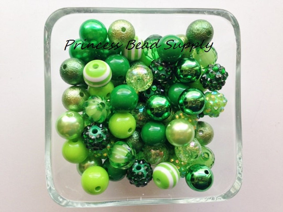12mm Bulk Bead Mix, Shades of Green 12mm Beads, 100 12mm Chunky Bulk ...