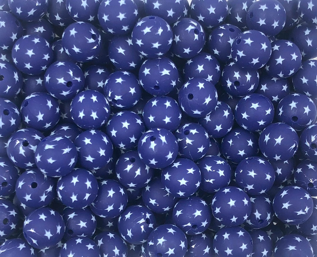 15mm Blue Star Print Silicone Beads - Etsy