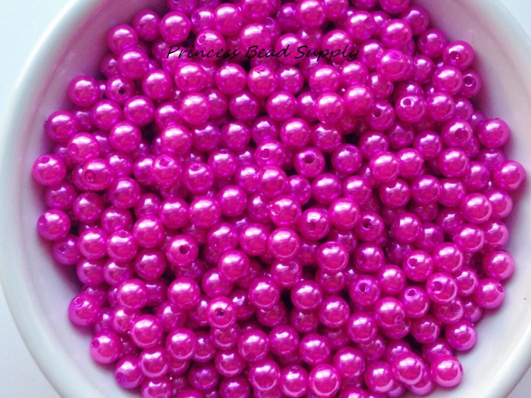 6mm Hot Pink Pearl Beads Set of 100 or 200, 6mm Faux Hot Pink Pearl ...