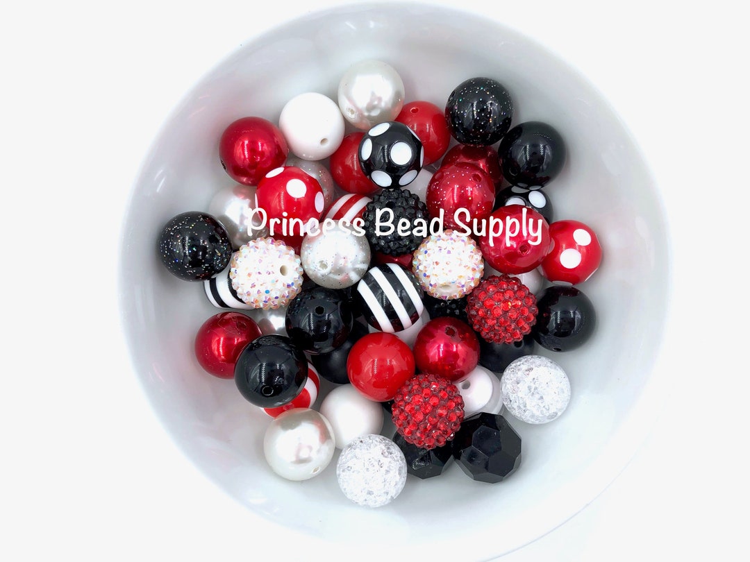 20mm Red, Black and White Bulk Bead Mix, 20mm Chunky Bulk Bead Mix ...