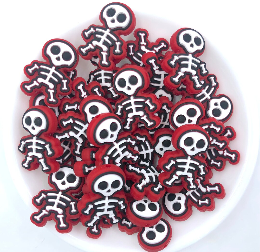 Red Full Body Skeleton Silicone Focal Beads, Skeleton Beads, Halloween ...