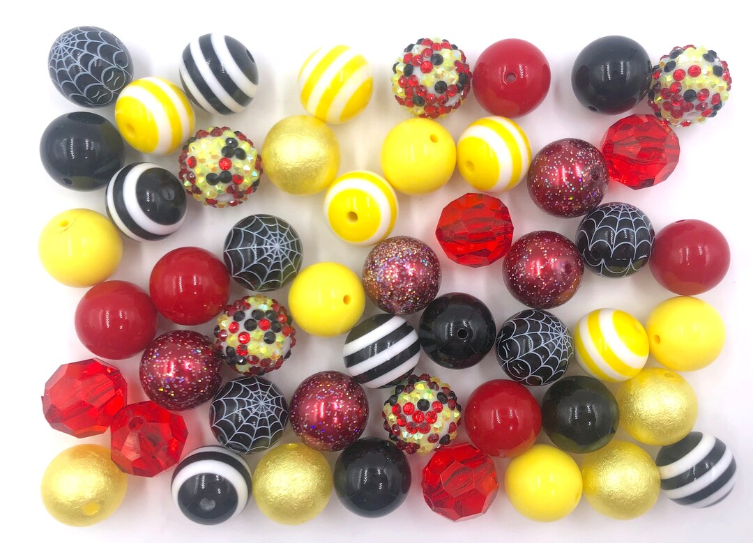 Red, Yellow & Black Chunky Bead Mix, Set of 24 Chunky Beads, Bead Mix ...