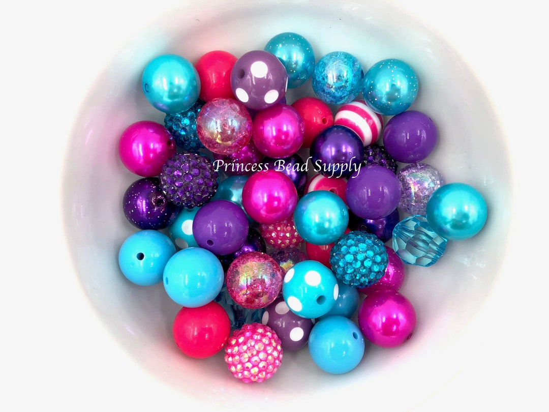 50 or 100 20mm Chunky Bulk Bead, Hot Pink, Turquoise and Purple Bulk ...