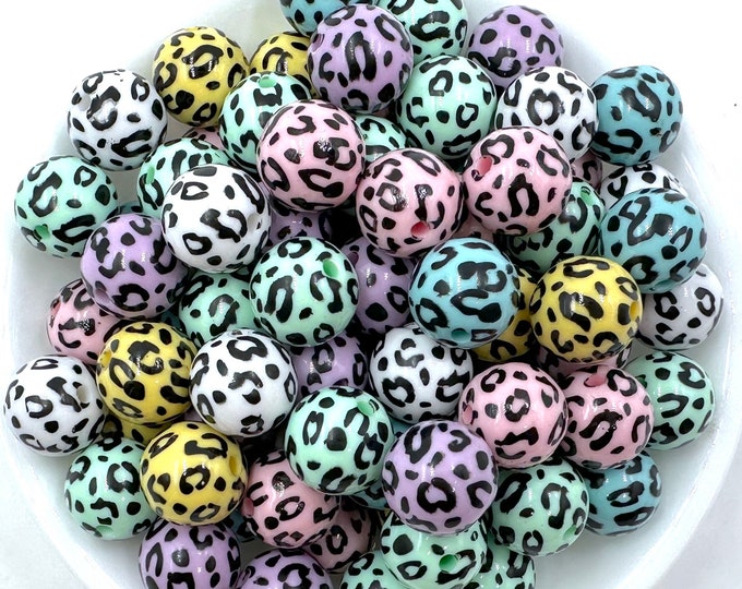 16mm Mixed Color Leopard Beads, Set of 5 Leopard Beads, 16mm Beads ...