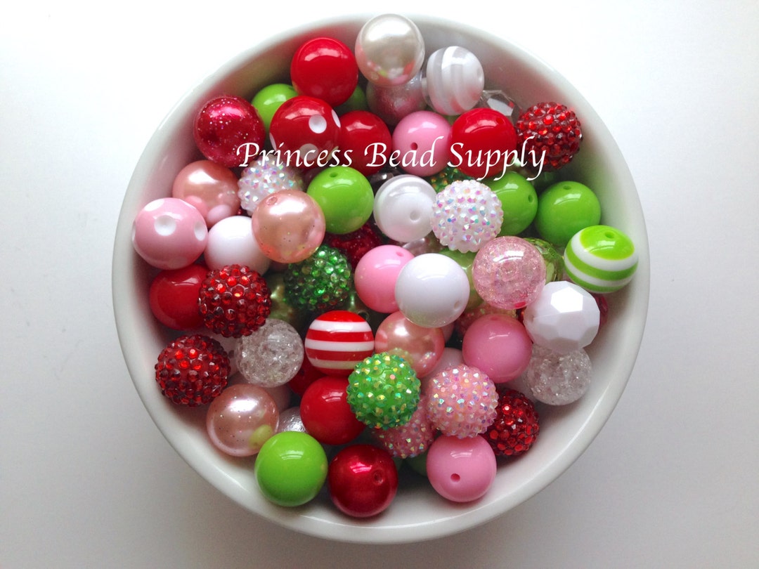 50 or 100 20mm Chunky Bulk Beads Red, Green, Pink & White Mix ...
