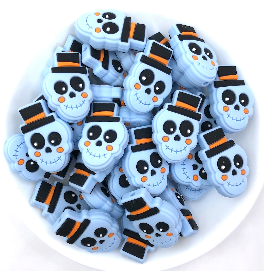 Blue Skeleton Head Shaped Silicone Beads, Skeleton Beads, Halloween ...