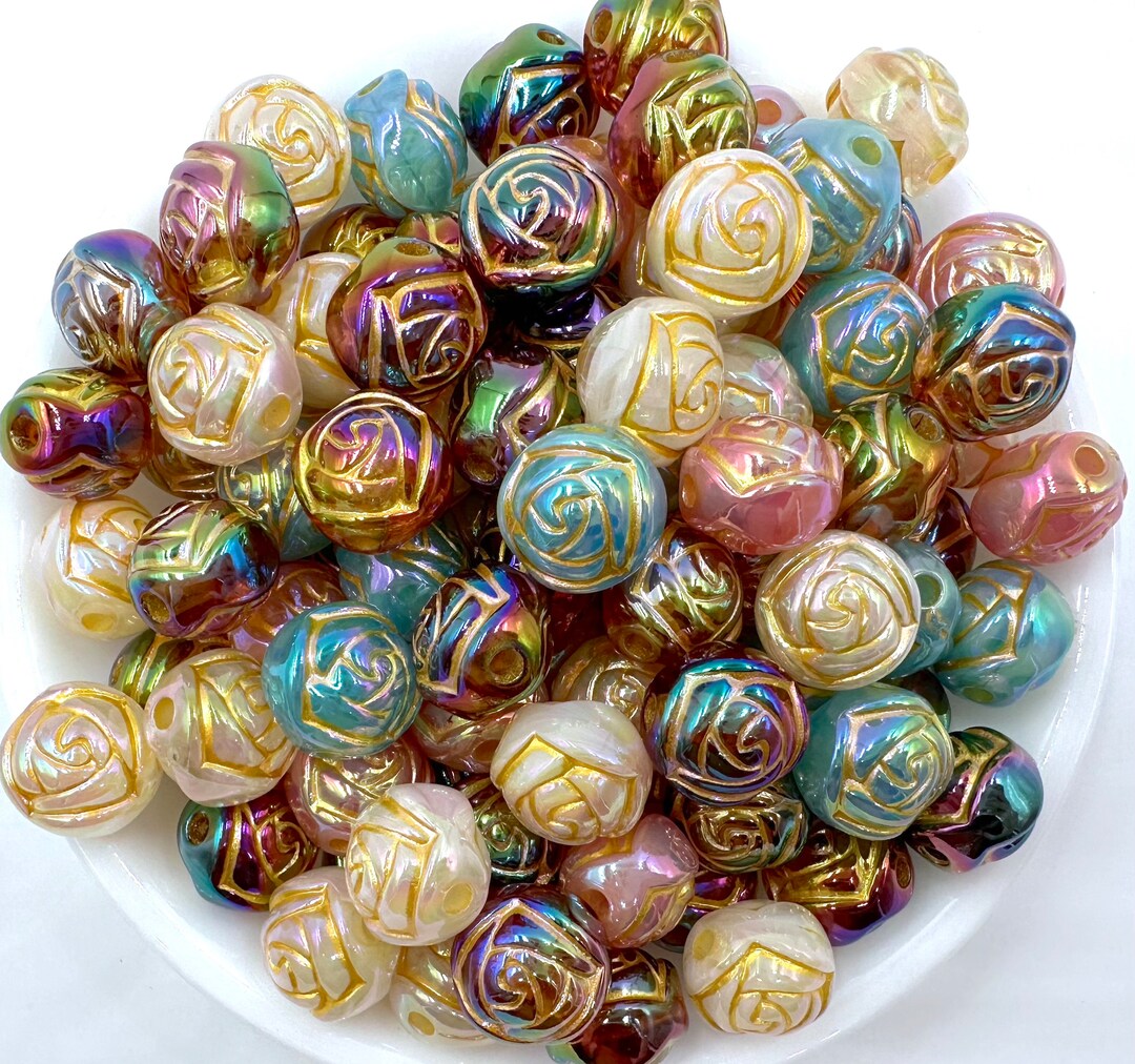 16mm Mixed Color AB Iridescent Rose Beads, Set of 5 Rose Beads, 16mm ...