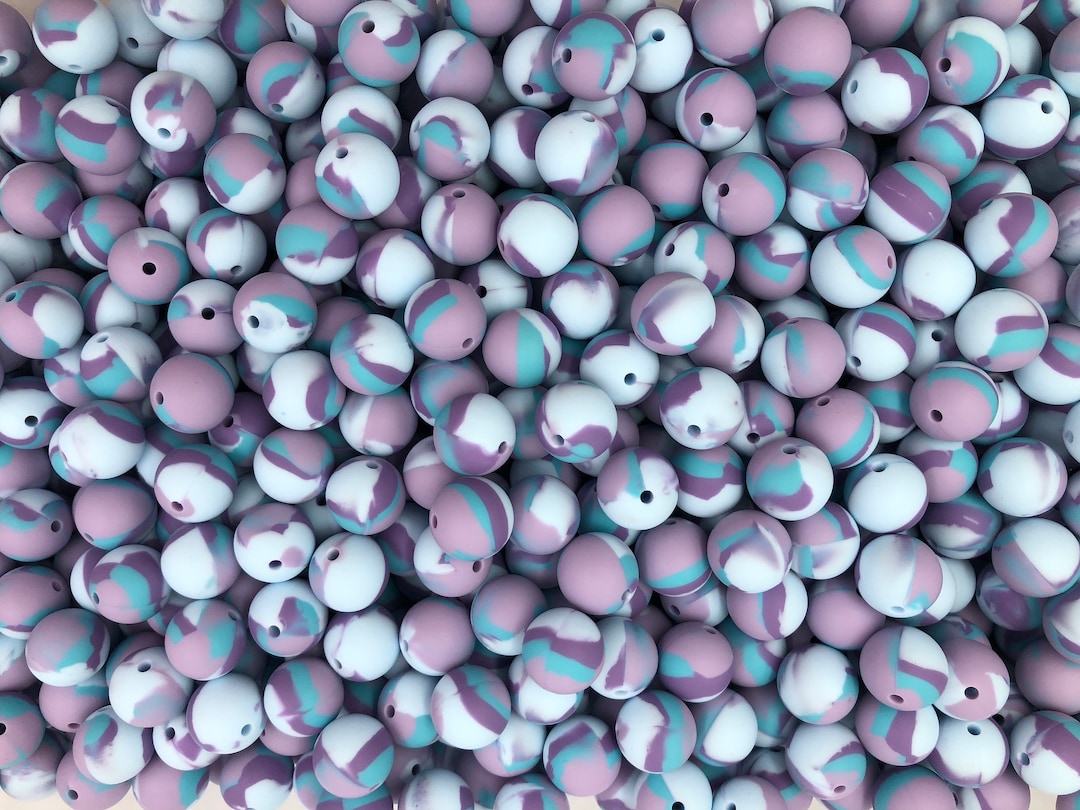 Purpe & Blue Tie Dye Silicone Beads, 15mm Tie Dye Silicone Beads, Multi ...