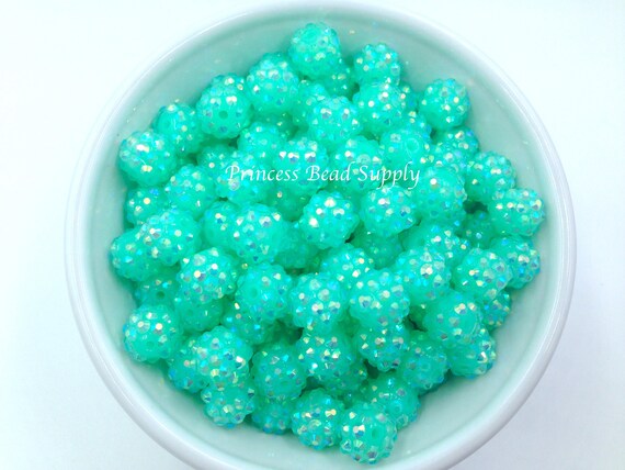 12mm Neon Turquoise Rhinestone Beads Set of 10 20 or 50 | Etsy