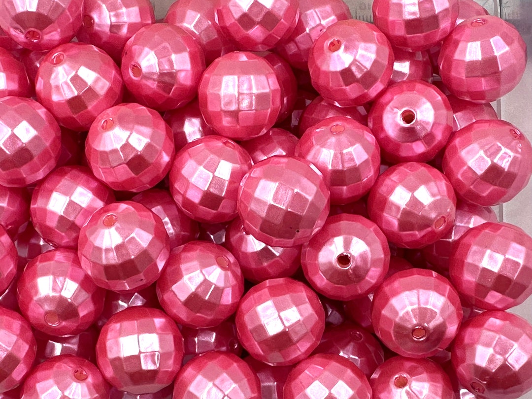 20mm Faceted Pink Pearl Chunky Beads Set of 10, Pearls, Acrylic Beads ...