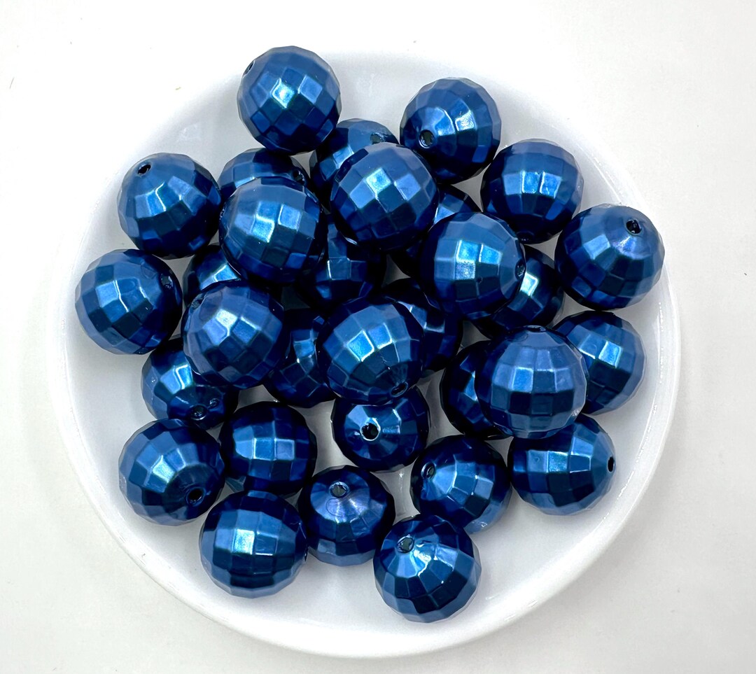 20mm Faceted Royal Blue Pearl Chunky Beads Set of 10, Acrylic Beads - Etsy