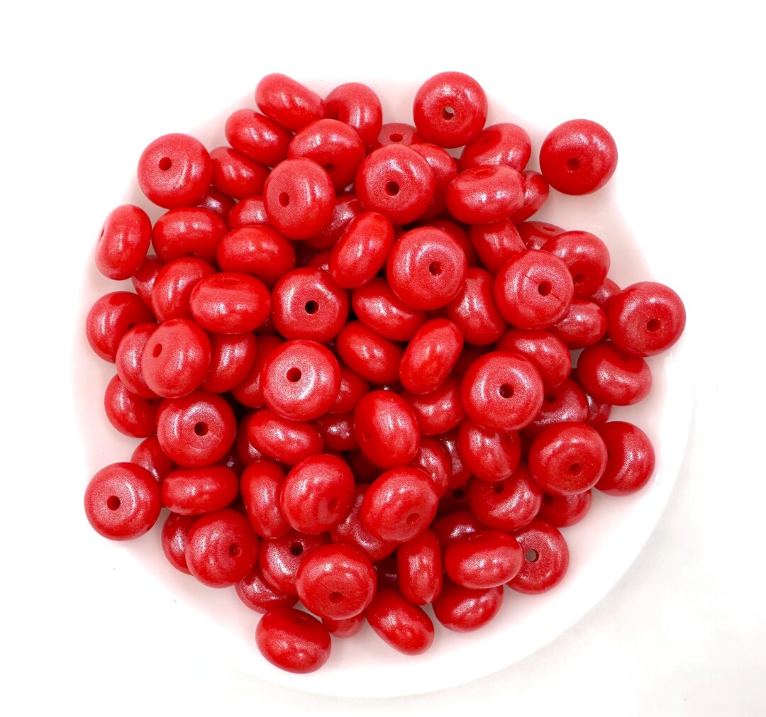 14mm Red Opal Mini Abacus Silicone Beads, Mini Abacus Opal Silicone Beads, Iridescent Silicone ...