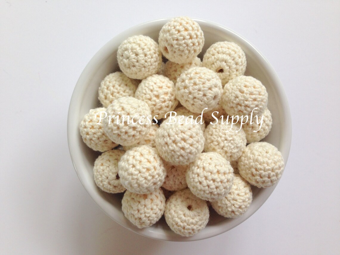 Beige Crochet Wood Beads 20mm Crochet Beads Beige Crochet | Etsy