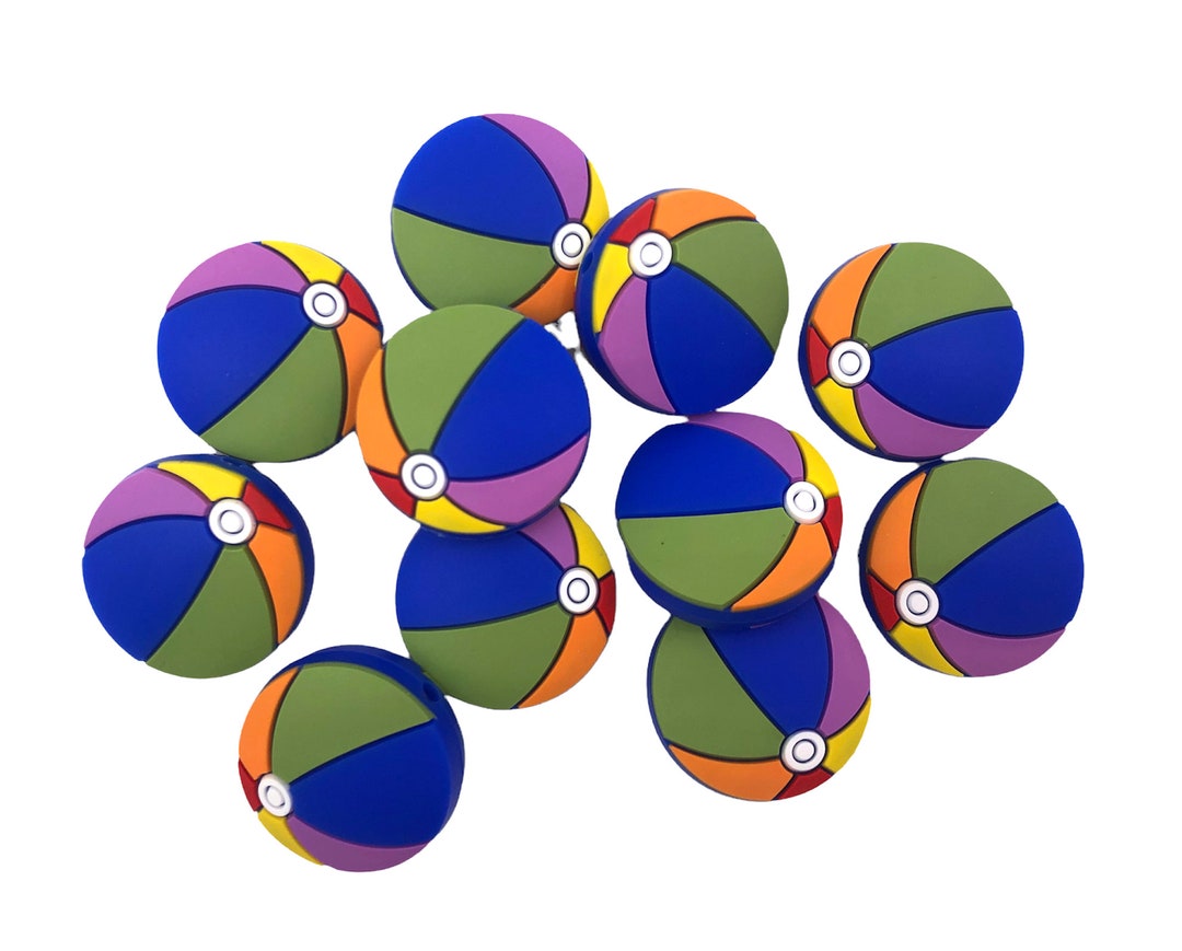 Rainbow Beach Ball Silicone Focal Beads, Beach Ball Shaped Silicone ...