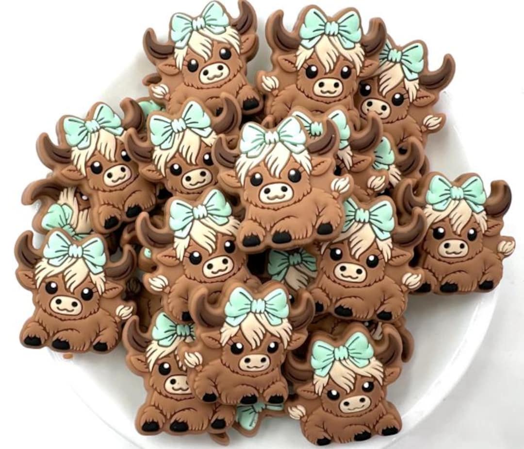 Highland Cow Silicone With Mint Bow Silicone Focal Beads - Etsy