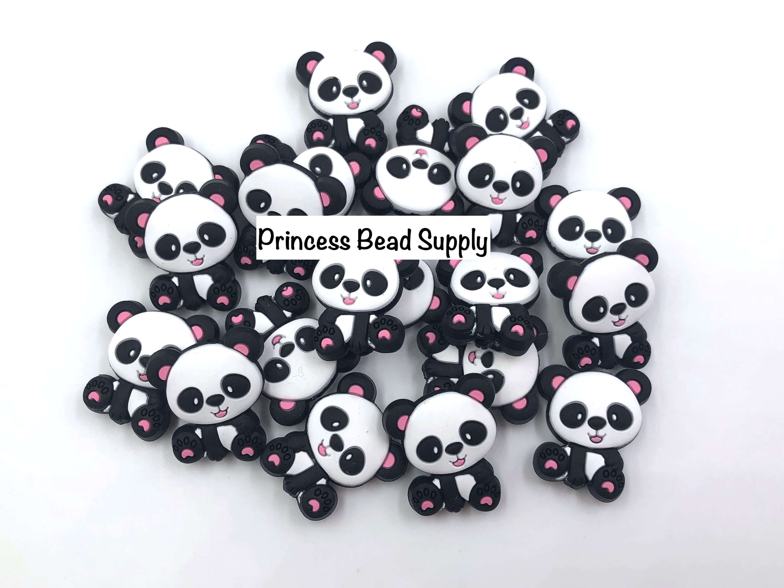 Panda Bear Silicone Beads Panda Bear with PINK Paw Beads - Etsy Polska