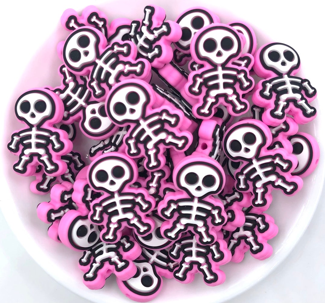 Pink Full Body Skeleton Shaped Silicone Beads, Skeleton Beads ...