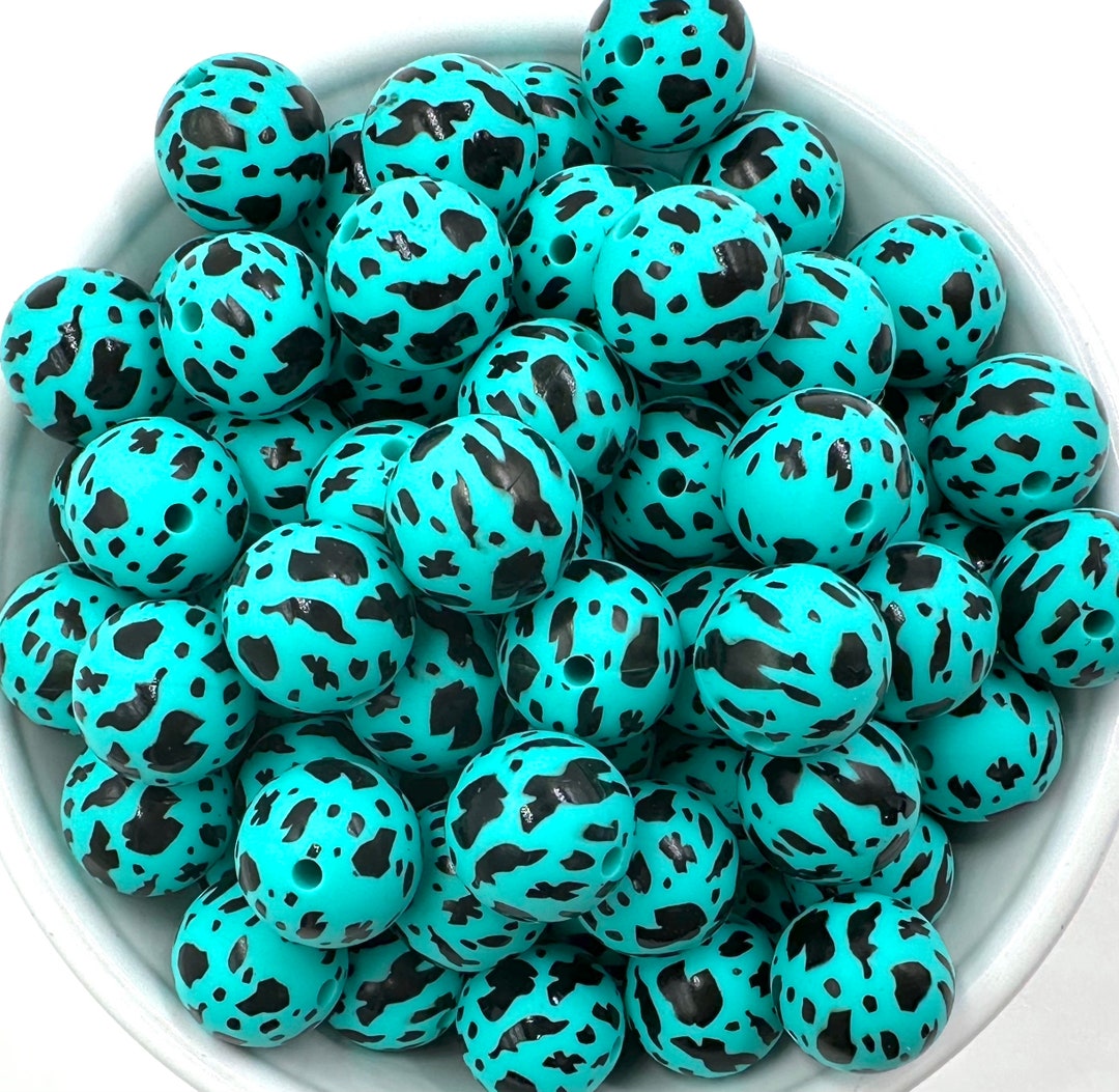 15mm Turquoise Cow Print Silicone Beads - Etsy