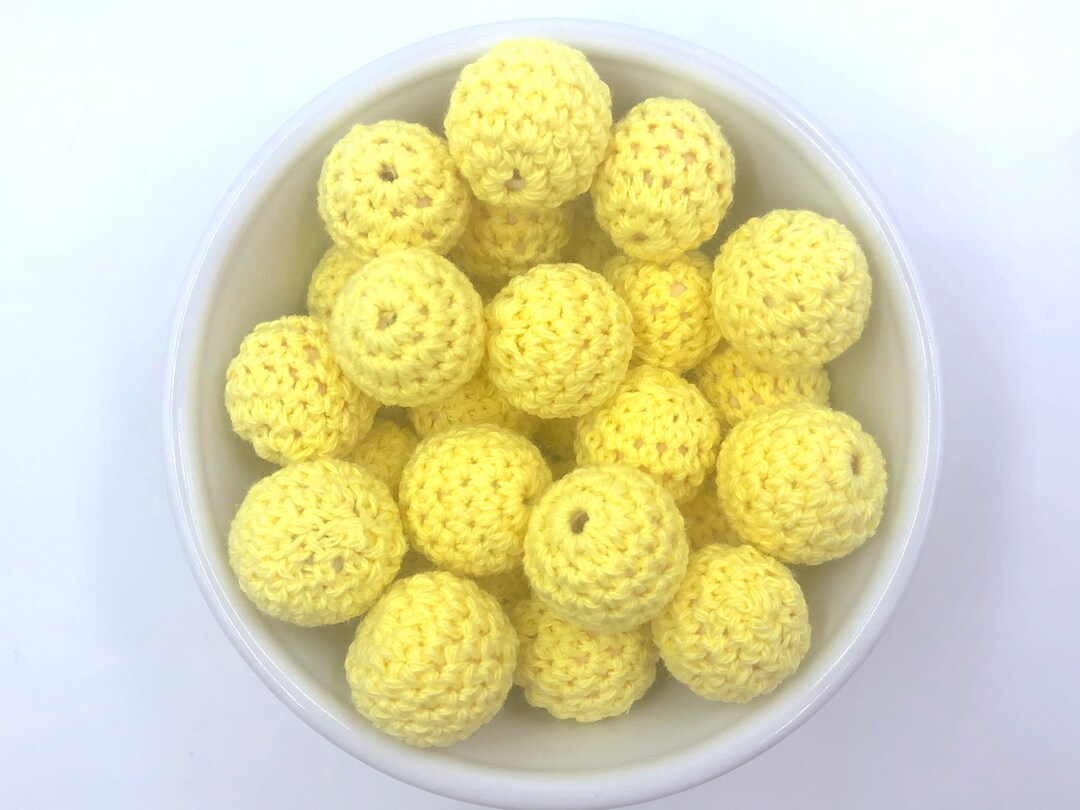 Light Yellow Crochet Wood Beads, 20mm Crochet Beads, Light Yellow ...