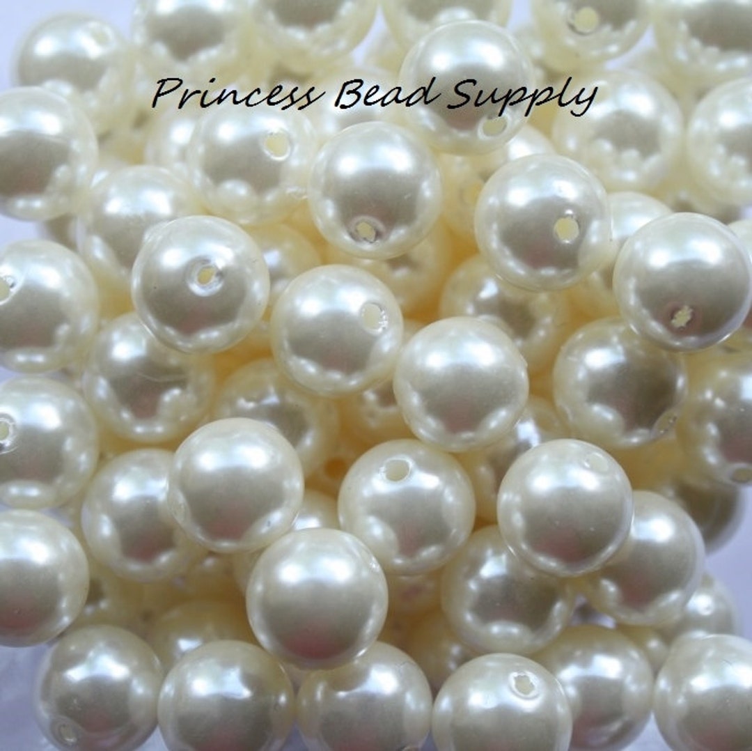 12mm Ivory Pearl Beads Set of 20 or 50, Chunky Beads, Acrylic Beads - Etsy