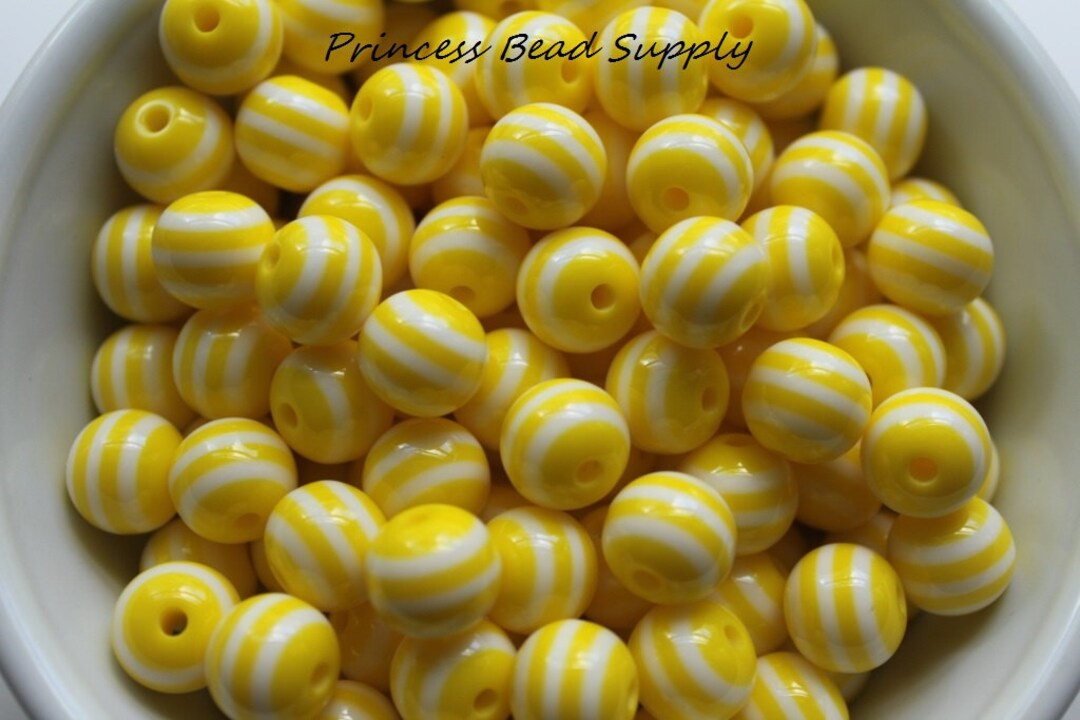12mm Yellow Striped Beads Set of 20 or 50, Chunky Beads, Acrylic Beads ...